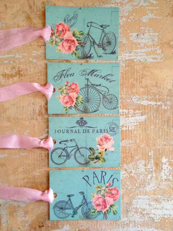 Paper Tag, Gift Tag, French, Paris, Bicycle, Vintage, Floral on Luulla